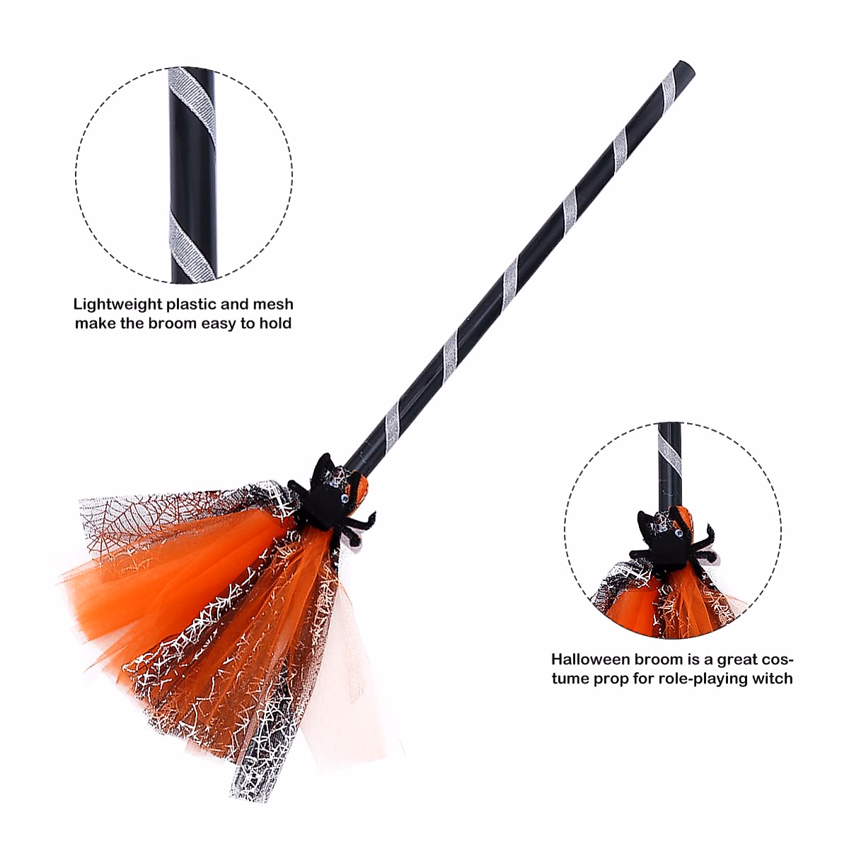 Ciieeo Witch Broom Halloween Witches Broom Plastic Spider Broom Props Halloween Costume Haunted House Decoration Masquerade Show Dress Up Supplies Toddler Clothing
