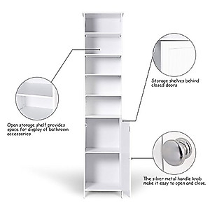 WATERJOY 72'' Tall Cabinet, Standing Tall Storage Cabinet, Wooden White Bathroom Cupboard with Door and 5 Adjustable Shelves, Elegant and Space-Saving