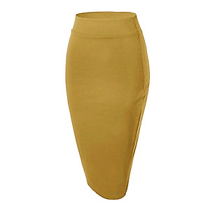 Urban CoCo Women's Elastic Waist Stretch Bodycon Midi Pencil Skirt (as1, Alpha, x_l, Regular, Regular, Turmeric)