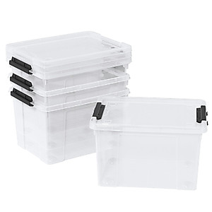 Zopnny 24 Quart Clear Plastic Storage Bin with Lid, Stackable Organizer Latch Box Tote for Home, Garage, School, and Office, 4-Pack