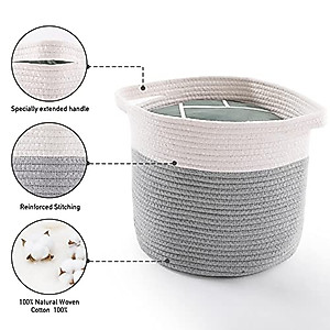 Lamberia 3 Packs Woven Storage Basket Bins 11x11 Laundry Basket Cube Organizer Storage Bins Woven Basket Cotton Rope Bin Storage Baskets for Organizing Toys Laundry Blanket Nursery Storage (Light