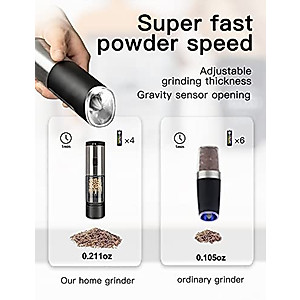 PwZzk Battery Operated Gravity Electric Salt And Pepper Grinder Mill Set With White Light Stainless Steel One Hand Automatic Operation Refillable With Adjustable Coarseness (Black&white,2 Pack)