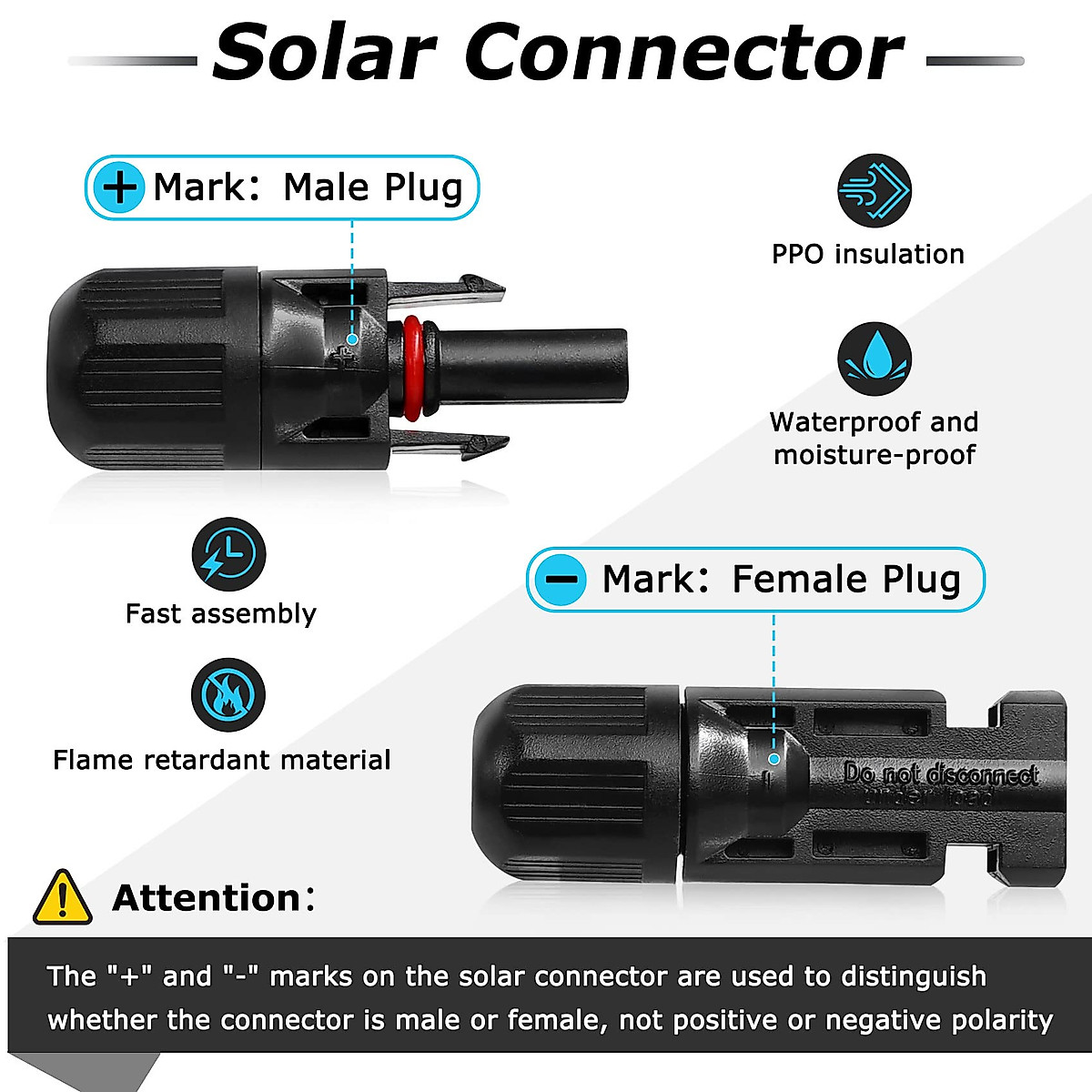 Beendou Solar Panel Cable - 20FT Red & 20FT Black Solar Panel Wire,10 AWG Solar Wire with Female and Male Connector,Solar Wire for Boat Marine/RV Solar Panels/Outdoor,20FT Solar Panel Wiring