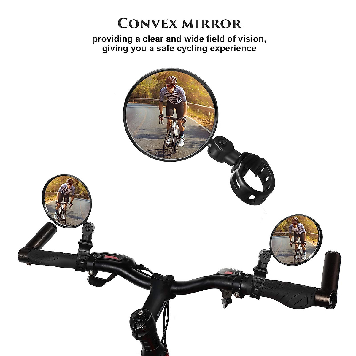 2 Pieces Bike Mirror Cycling Rear Mirror Adjustable 360 Degree Rotatable Handlebar Rearview Bicycle Mirrors Shockproof Wide Angle Acrylic Convex Safety Mirror for Most Mountain Road Bike