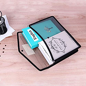 ABC life Plastic File Folder Poly Pockets Envelope Expanding File Wallet A4/Letter Size, 6 Pack Large Document Folder with Button Closure,Waterproof Transparent Accordion File Pouch for School/Office