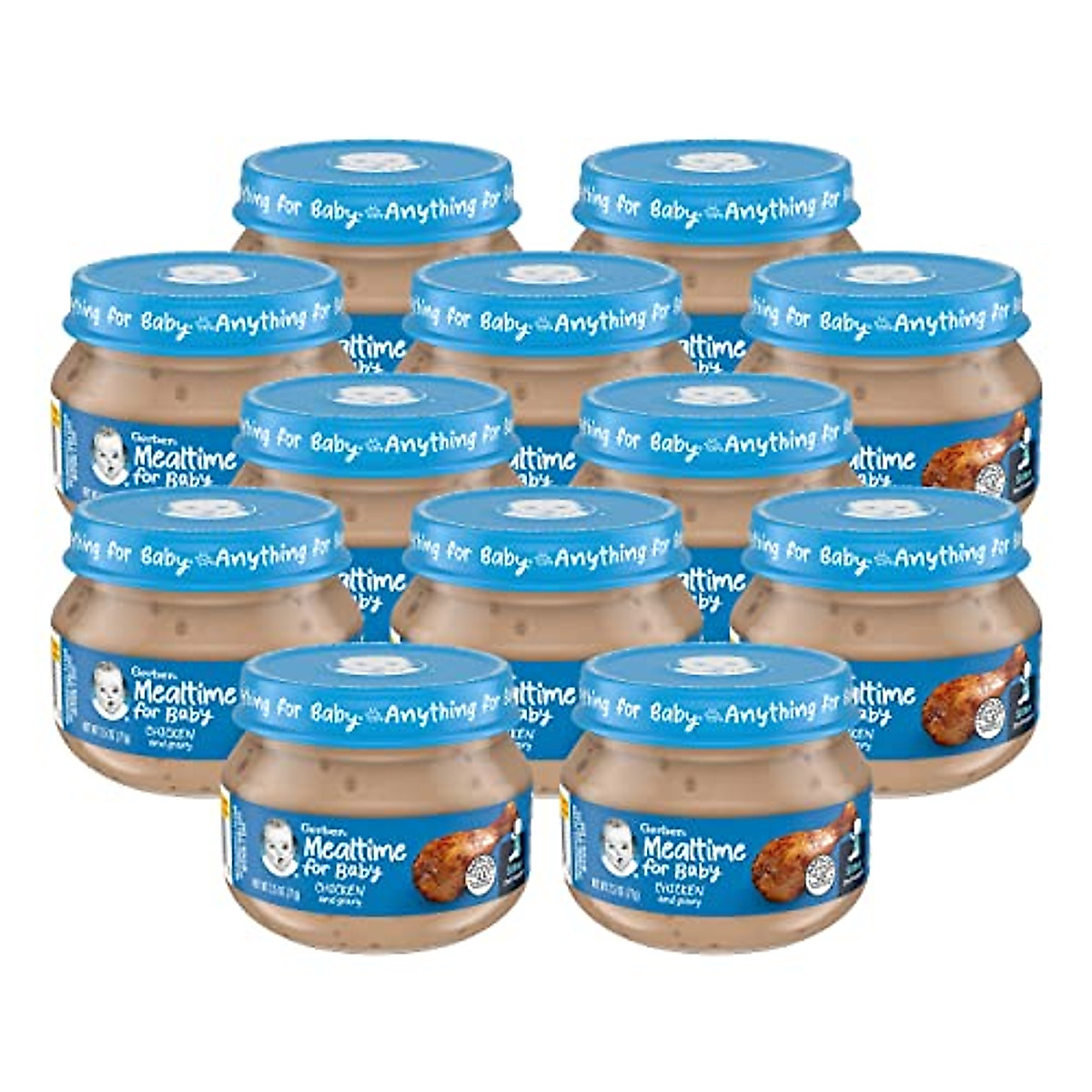 Gerber Mealtime for Baby 2nd Foods Baby Food Jar, Chicken & Gravy, Non-GMO Pureed Baby Food with Essential Nutrients, 2.5-Ounce Glass Jar (Pack of 12 Jars)