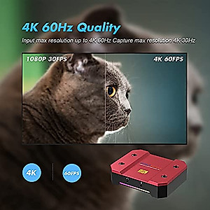 DIGITNOW USB Video Capture Card 4k/60Hz HDR10 Zero-Lag Passthrough, Ultra-Low Latency, Full HD Video Recording for PS5, PS4/Pro, Xbox Series X/S, Xbox One X/S, Real USB3.0