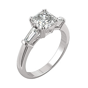 14K White Gold Moissanite by Charles & Colvard 6.5mm Asscher Three Stone Ring- size 7 1.67cttw