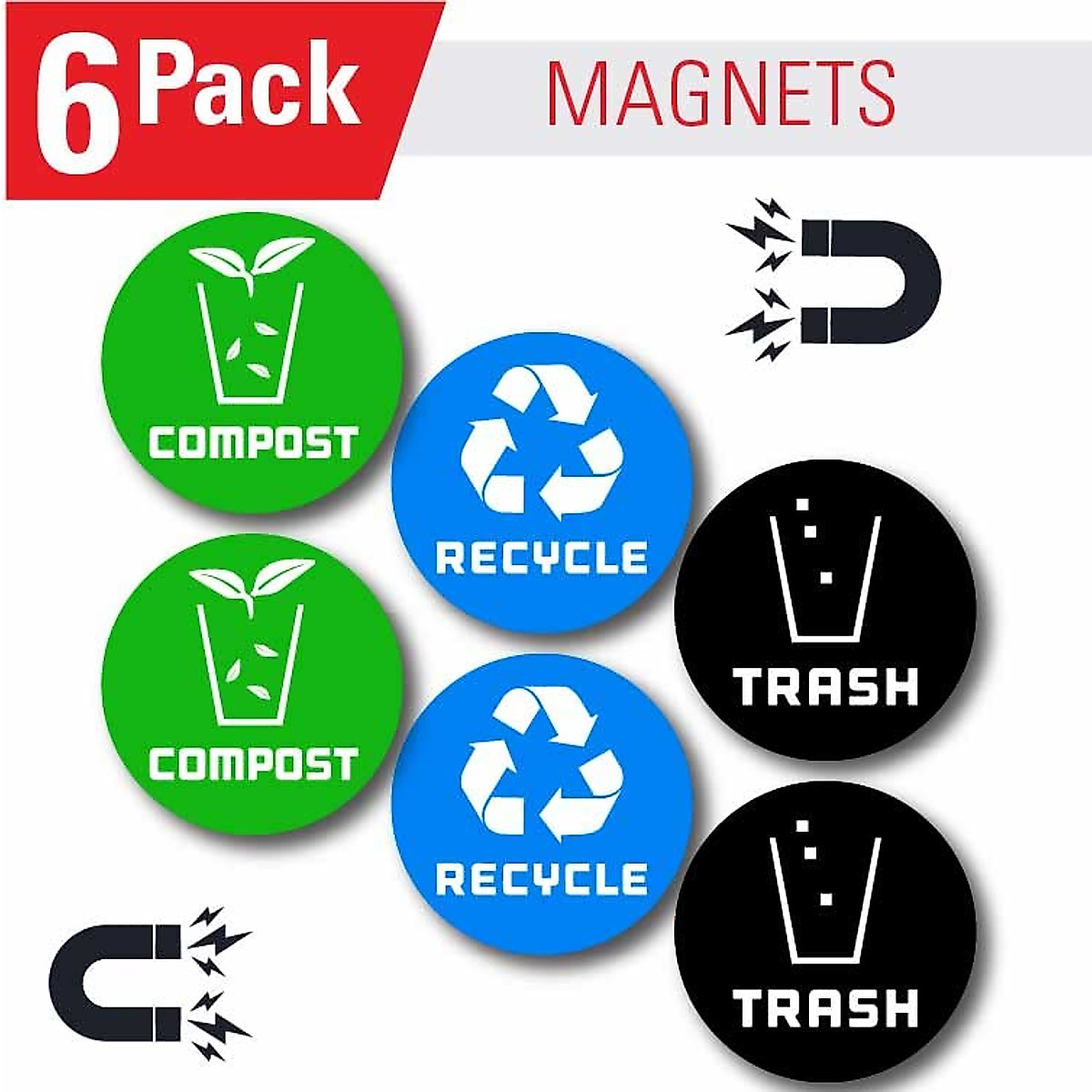 9 Recycle Compost and Trash Sticker to Organize Your Trash Cans- for Garbage containers and Recycle Bins - Premium Vinyl Decal (Compost, XSmall) (Magnetic, XSmall)