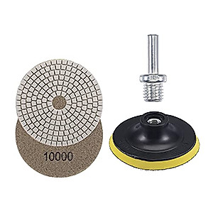uxcell 4 Inch 10000 Grit Diamond Wet Polishing Pad Set, for Stone Concrete Marble Grinder or Polisher, with M14 Hook and Loop Backing Holder Pad Connecting Rod
