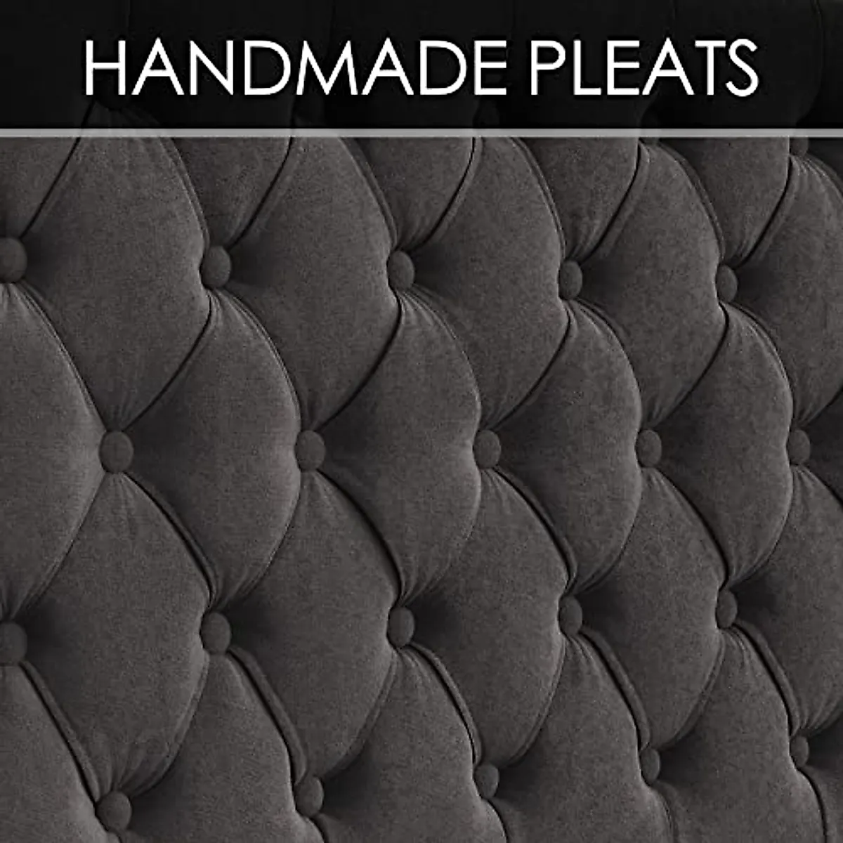 PaPaJet King Bed Frame Velvet Upholstered Bed with Deep Button Tufted/No Box Spring Needed/Easy Assembly/Dark Grey