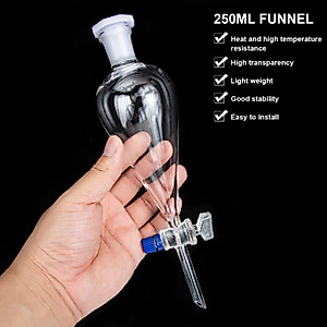 POPETPOP Separating Funnel- 250ml Separatory Funnel Pear Shaped Borosilicate Glass Separatory Funnel Laboratory Separation Funnel Separation Funnel for Lab