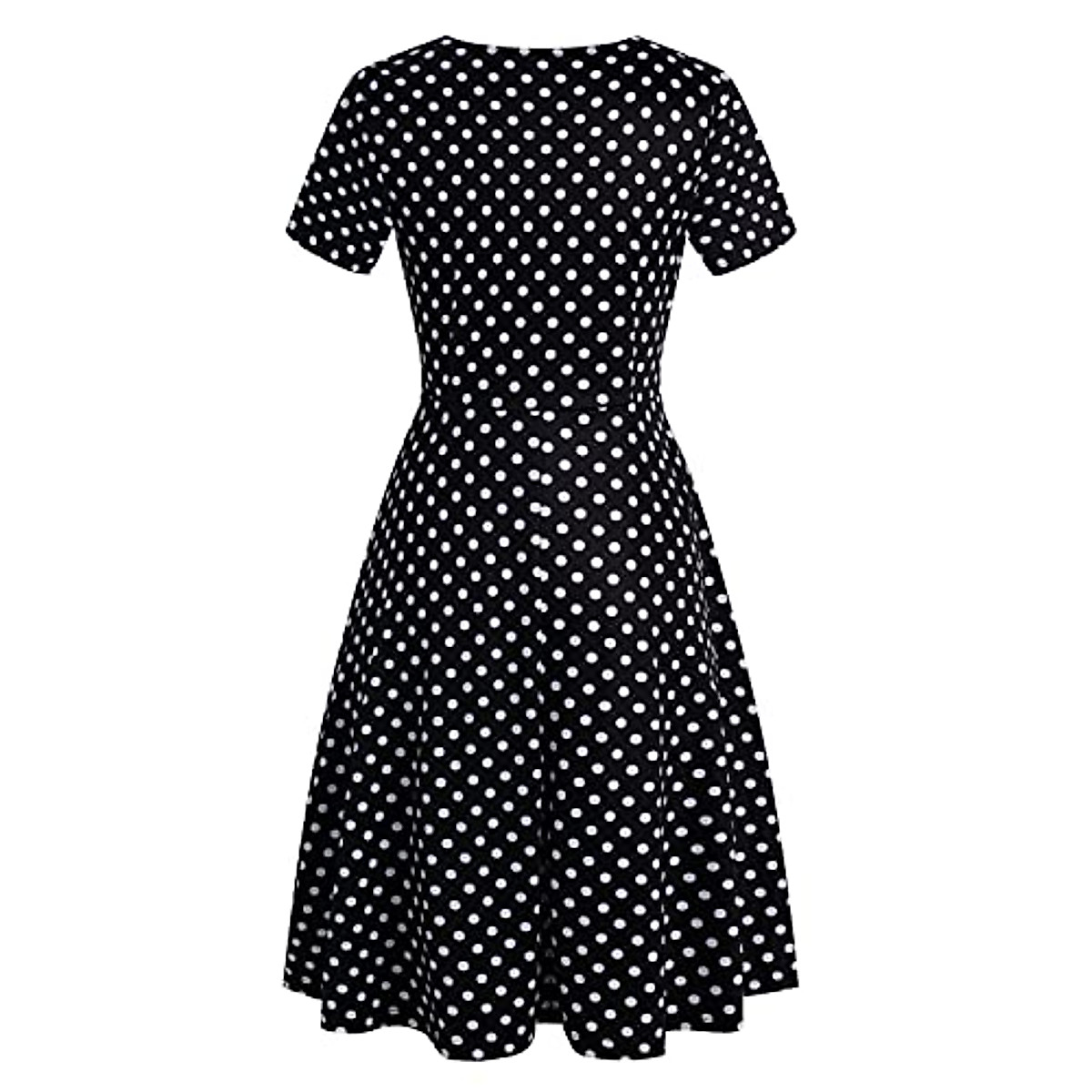 Work Dresses for Women Vintage Polka Dot Pockets Knee-Length Fit and Flare Summer A-Line Casual Peter Pan Collar Dresses 978 (Black Dot, L)