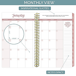 bloom daily planners New UNDATED Hardcover Calendar & Daily Bound To Do List Spiral Notebook - Notes, Goals, to Do's Planning System - 8.25" x 6.5" - Daydream Believer