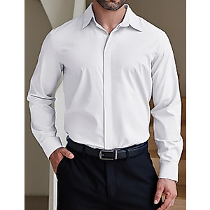 COOFANDY Men's Dress Shirts Soft Stretchy Formal Stylish Shirt Normal Classic Spread Collar Regular Fit Button-Down Tuckless Shirt Camisa De Vestir Para Hombre White 3XL XXXL