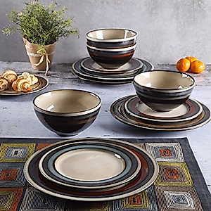 Gibson Elite 116870.12R Everston 12 Piece Reactive Glaze Dinnerware Set, Teal and Cream