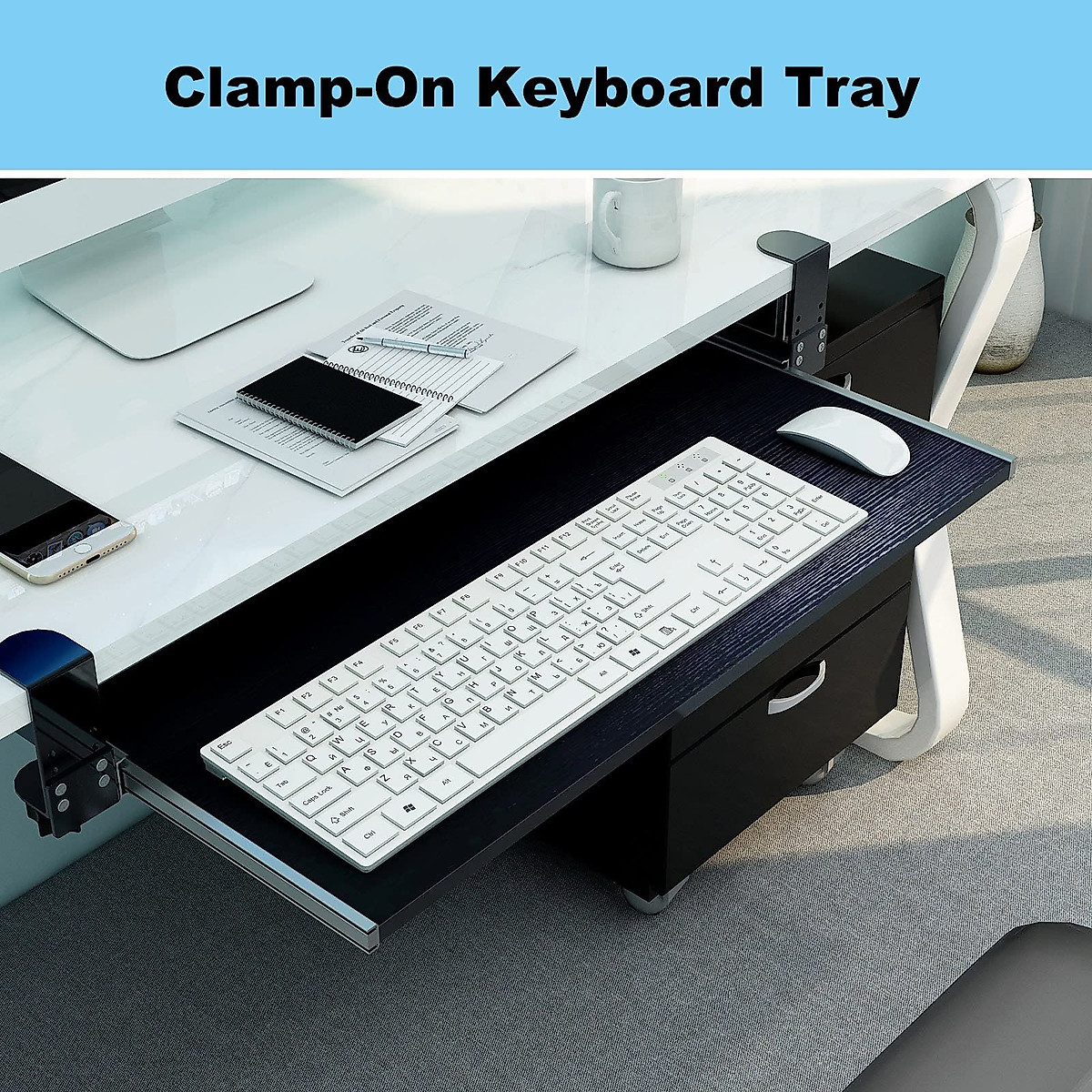 V3VOGUE 5 Colors Wooden Keyboard Tray Under Desk Slide-Out Keyboard Drawers Platforms - Install Without Drilling - for Home/Office/Club Computer Desk Extender Keyboard Shelf