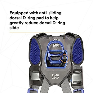 3M 1113124 DBI-SALA ExoFit X300 Comfort Construction Positioning Safety Harness, Construction Fall Protection, Aluminum Back and Hip D-Rings, Auto-Locking Quick Connect Leg and Chest Buckles, Medium