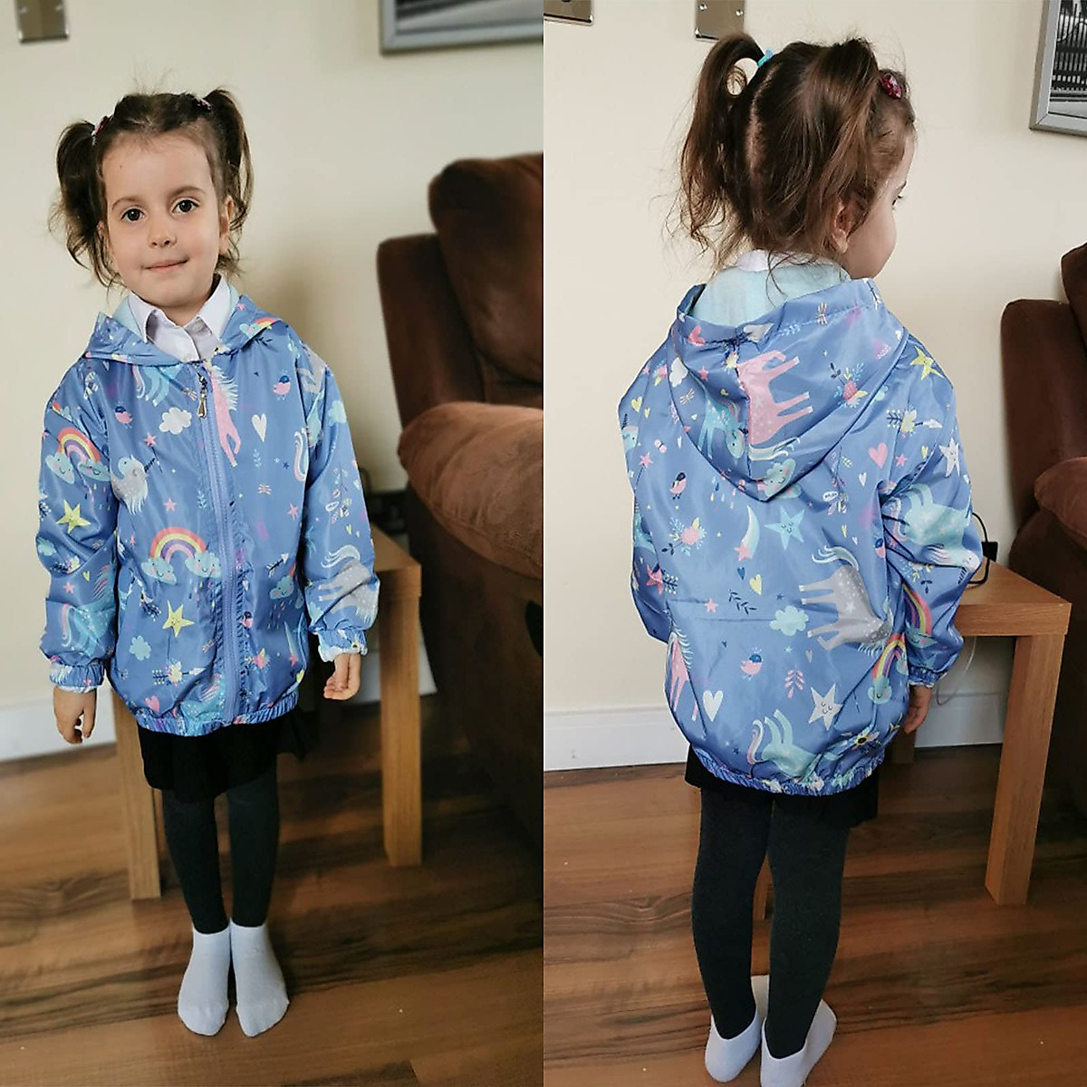 FEDPOP Toddler Fall Jackets Girls Spring Unicorn Windbreaker Outerwear Lightweight Coat Long Sleeve Casual Hoodie 2-8 Years