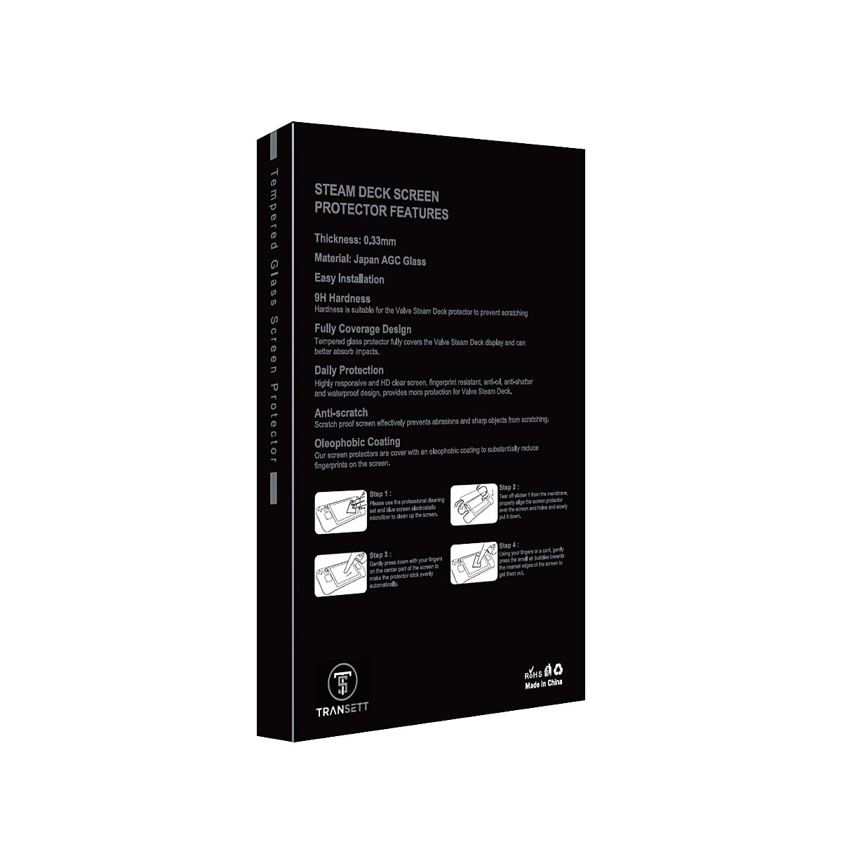 [2PACK] TS TRANSETT Tempered Glass Screen Protector Compatible with Valve Steam Deck, 9h Hardness, 0.33mm Thickness, DOES NOT interfere with touchscreen sensitivity