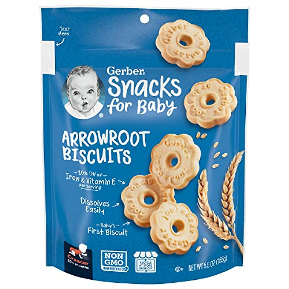 Gerber Snacks for Baby Arrowroot Biscuits, 5.5 Ounce Pouch