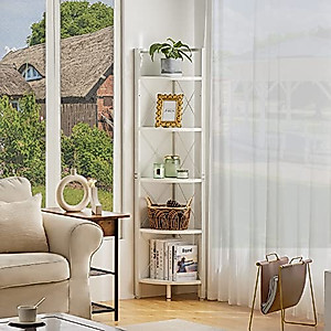 Fiona's magic 5-Tier Corner Shelf Stand, Tall Corner Bookshelf Corner Plant Stand, Corner Storage Shelves for Living Room, Home Office, Small Space, White