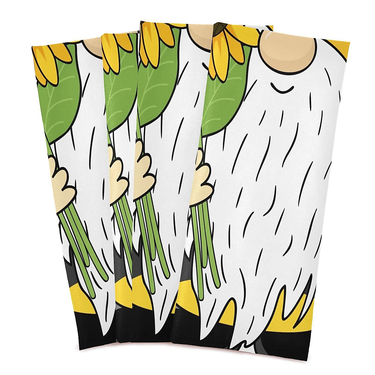 Kigai Kitchen Towels Set of 4, Cute Gnome and Sunflower Highly Absorbent Dish Towels Reusable Cleaning Cloths Washable Tea Towels Hand Towel 28 x 18 Inch