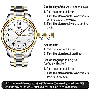 OLEVS White Watch for Men Large Face Stainless Steel Quartz Watches with Date Casual Luminous Two Tone Band Men's Wrist Watch Three Hands Men Dress Watch Arabic Numeral Male Lightweight Watch