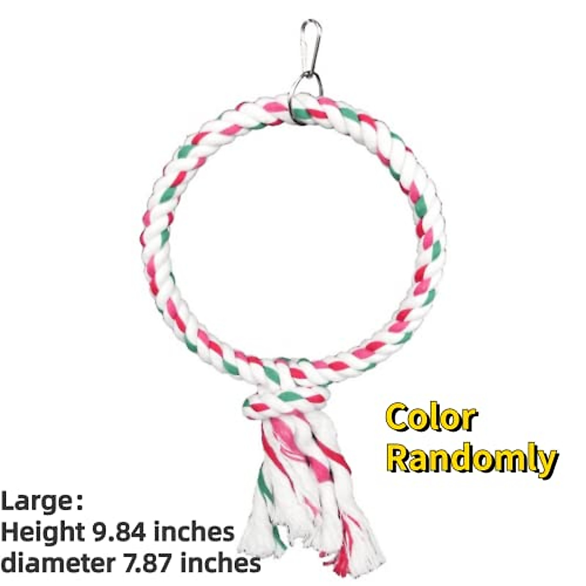Bird Toys Metal Cotton Rope Swing Bird Toys Circle Ring Parrot Perch Swings Toys Balanced Ring Shape Parrot Cage Toys Bird Hanging Swing Ladder Chewing Toys(Color Randomly) (Large)