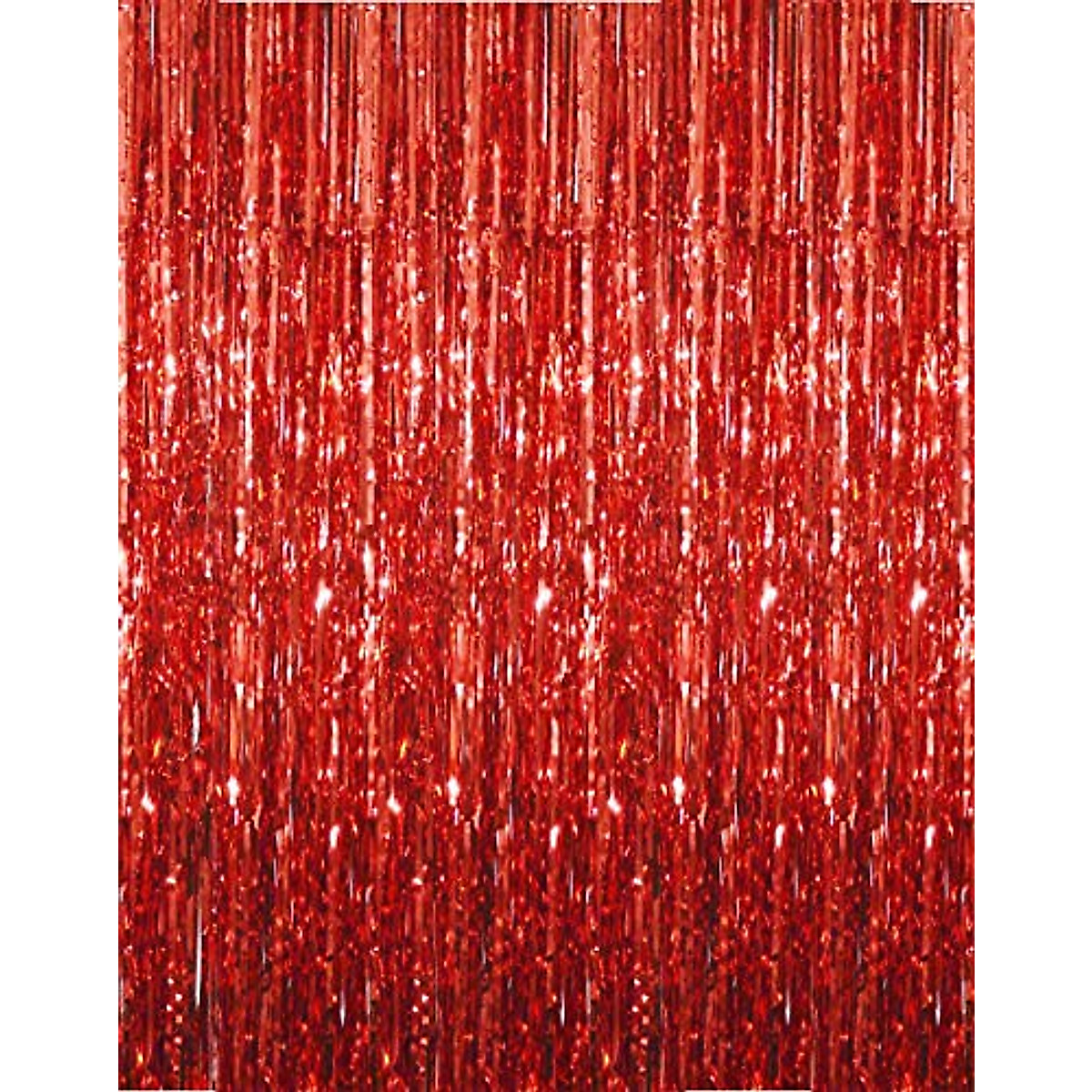 GOER 6.4 ft x 9.8 ft Metallic Tinsel Foil Fringe Curtains,Pack of 2 Party Streamer Backdrop for Birthday,Graduation Decorations and New Year Eve (Red)