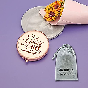 Jielahua 60th-69th Birthday Gifts for Women Rose Gold Compact Mirror 60-69 Year Old Birthday Gifts for Wife Grandmother 60th-69th Birthday Gifts for Mom Nana Christmas Retirement Gifts