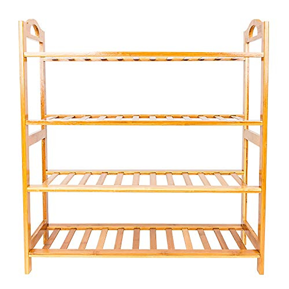 ZYSK 4 Tier Free Standing Bamboo Shoe Rack with Handles,Entryway Shoe Shelf Storage Organizer Ideal for Hallway Bathroom Living Room,Wood