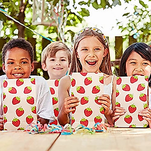 20 Pieces Strawberry Paper Bags Strawberry Party Favor Paper Bags Strawberry Goodie Bags Snake Candy Treat Bags for Strawberry Themed Birthday Party Decoration Supplies