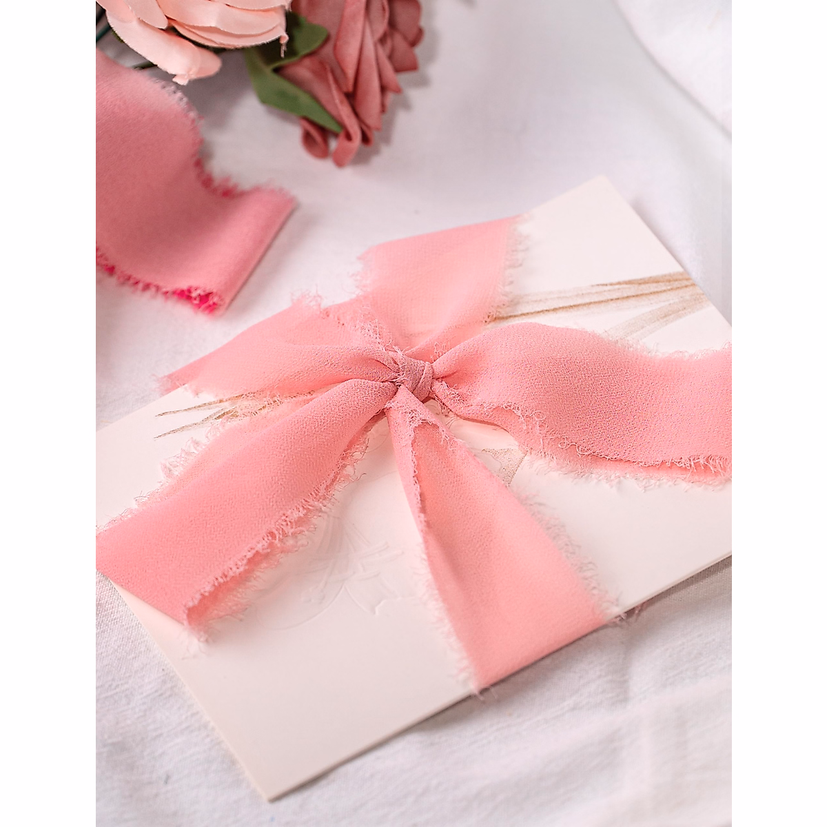 Sifleur Chiffon Ribbon, Hot Pink Pastel Pink 1.5''x21Yd Frayed Fringe Silk Ribbon for Gift Wrapping, Handmade Ribbons for Floral Vase, Halloween, Wedding, Birthday, Engagement, Bridal Shower, 3 Rolls