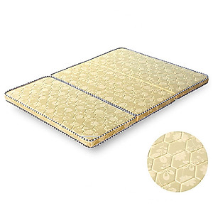 Tatami Tri-fold Mattress, Thick 3e Coconut Palm Mattress Pad Orthopedic Coir Sleeping Mat Firm Feel Quiet Guest Bed Floor Mat-Gold 150x200cm(59x79inch)