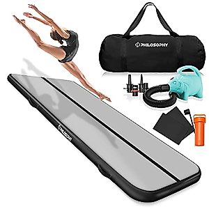Philosophy Gym 10' Air Tumble Mat - Inflatable Track for Gymnastics, Includes Electric Pump, Black