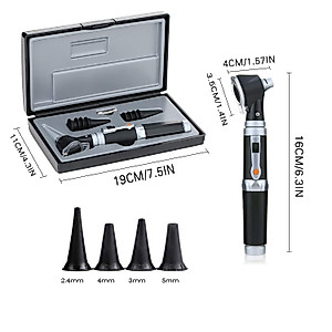 Otoscope Kit,Professional Diagnostic Ear Care Tool with 3.0V LED Bulb, 3X Magnification, 4 Speculum Tips Size - for Children, Adults, Pets, etc.