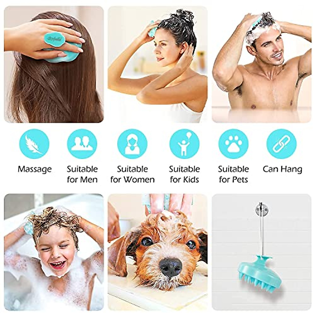 Shampoo Brush, Silicone Scalp Massager Hair Brush Head Massager Hair Growth Scrubber for Straight Curly Long Short Thick Thin Wet Dry Hair for Men Women Kids Pets, Light Blue