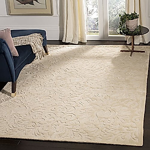 SAFAVIEH Total Performance Collection Area Rug - 6' x 9', Ivory, Hand-Hooked Damask, Non-Shedding & Easy Care, Ideal for High Traffic Areas in Living Room, Bedroom (TLP714F)