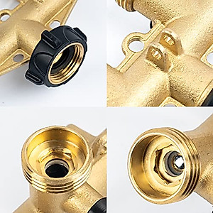 Hourleey Brass 4 Way Heavy Duty Garden Hose Splitter, Water Hose Splitter for 3/4" Hose Connector, Hose Faucet Splitter Hose Spigot Adapter 4 Valves with 4 Rubber Washers & Tape