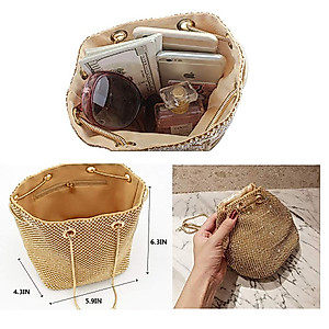 JIAN YA NA Full Rhinestones Bucket Bag for Women Fashion Shoulder Bag Purses Crossbody Bags with Long Chain Evening Bag for Wedding Party