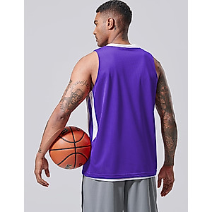 10-Pack Men's Reversible Custom Basketball Jerseys, Plain Mesh Athletic Sleeveless Shirts Blank Team Uniforms Set (Purple/White)