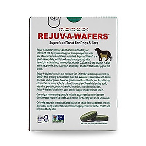Sun Chlorella Rejuv-A-Wafers Daily Dog Cat & Animal Superfood Supplement - Green Microalgae & Eleuthero Bits - Vitamins, Minerals, Antioxidants Support Immune Defense, Gut Health - 60 Wafers