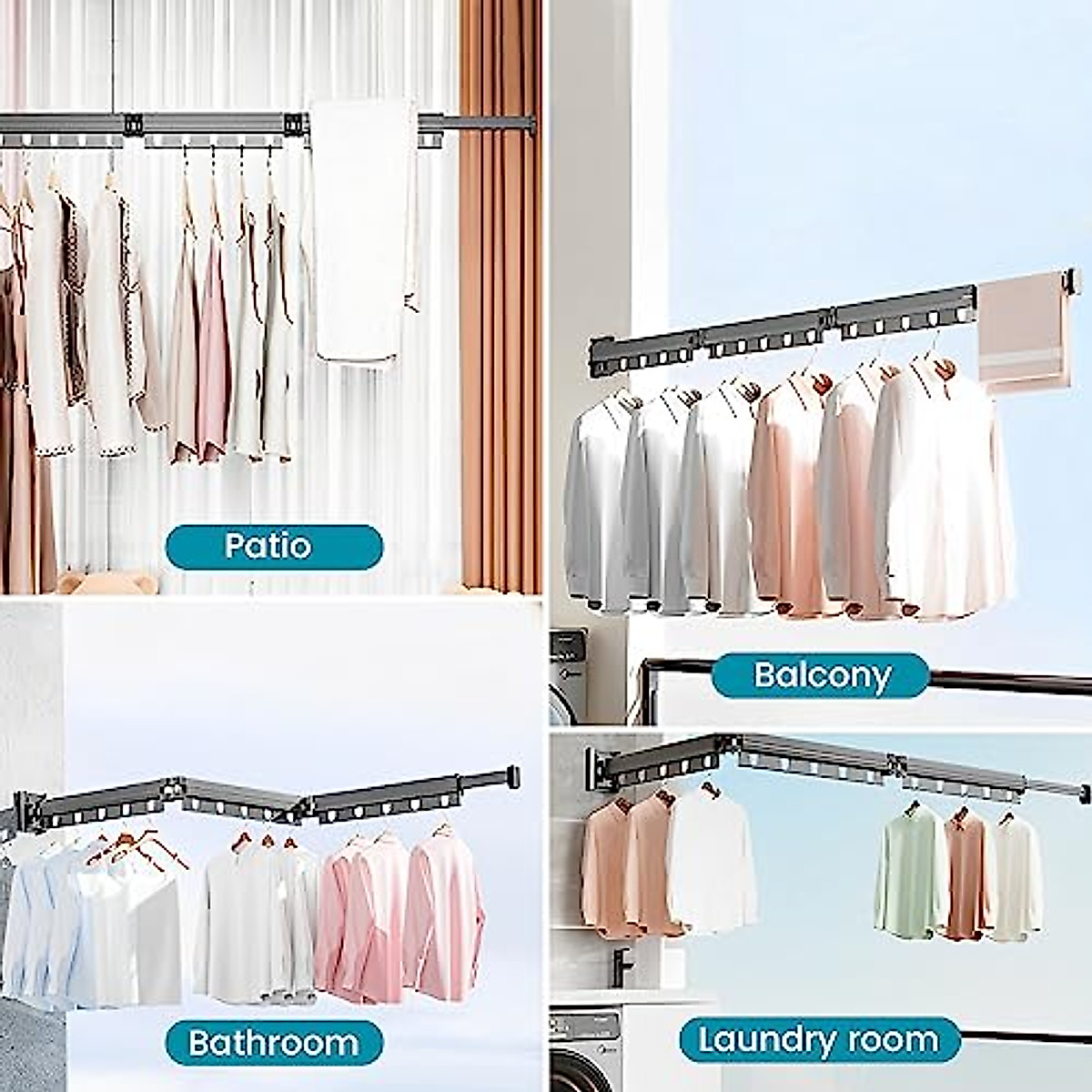 AEVXKHI Retractable Clothes Drying Rack Wall Mounted Clothes Hanger Rack Space Saver Wall Laundry Drying Rack Rustproof Collapsible Clothes Rack for Balcony Patio (2-fold)