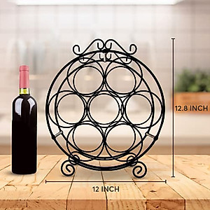 Maypes 7-Bottle Countertop Wine Rack – 13x12x6.5 in., Iron Wire Wine Rack for Countertop, Bars, or Storage Cabinet – Decorative Tabletop Wine Rack for Demi or Standard Bottles – Wine Storage