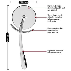 YNNICO Pizza Cutter with Ergonomic Handle, Stainless Steel Pizza Wheel Easy to Cut and Clean, Super Sharp Pizza Slicer, Dishwasher Safe