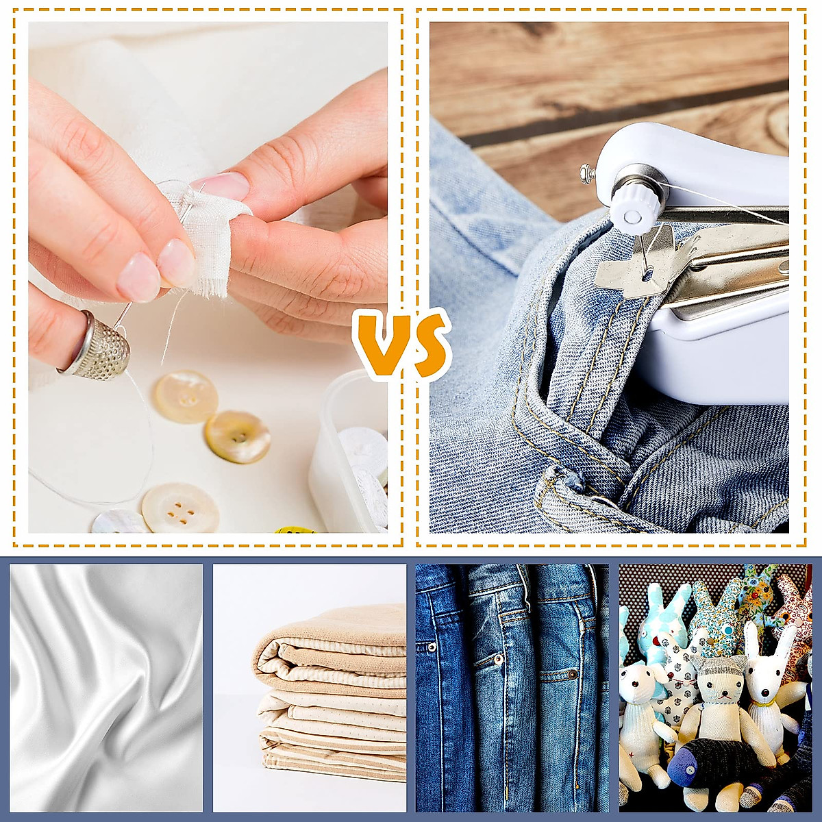 Handle Mini Sewing Machine Portable Hand Held Sewing Device Electric Mobile Knitting Machine with Sewing Kit Quick Stitch Tool Craft Supplies for Beginners Adults DIY Craft Clothes Fabric Stitching