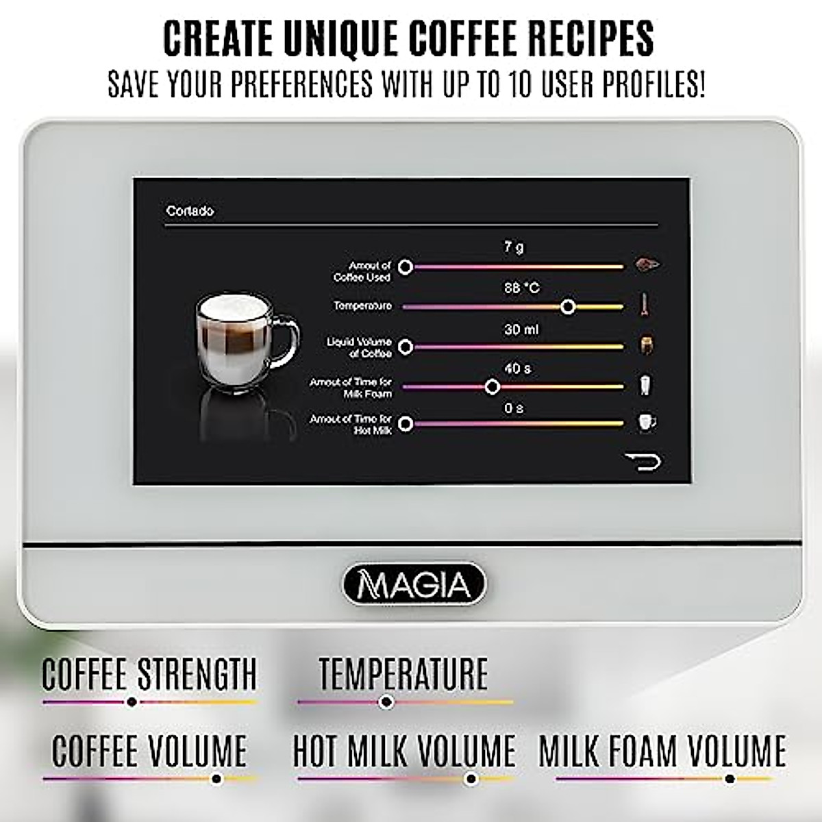 Zulay Magia Super Automatic Espresso Machine with Grinder - Espresso Maker with Milk Frother & Insulated Milk Container- Cappuccino & Latte Machine - Touch Screen, 19 Coffee Recipes, 10 User Profiles