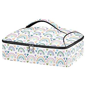 Kcldeci Insulated Thermal Food Carrier Insulated Casserole Carrier for Hot or Cold Food,Rainbow and Hearts Insulated Tote Bag for Potluck Cookouts Parties Picnic,Lasagna Lugger
