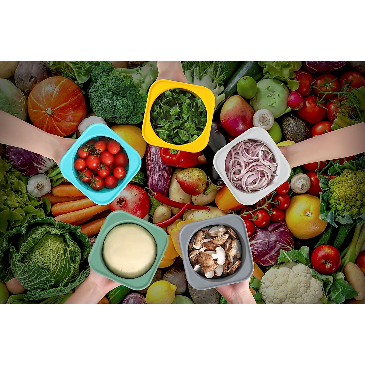 KEVJES Stackable Silicone Artisan Pizza Dough Proofing Containers with Lids pizza making accessories (1 Yellow+1 Green+1Blue+1 Gray+1 Space Gray)